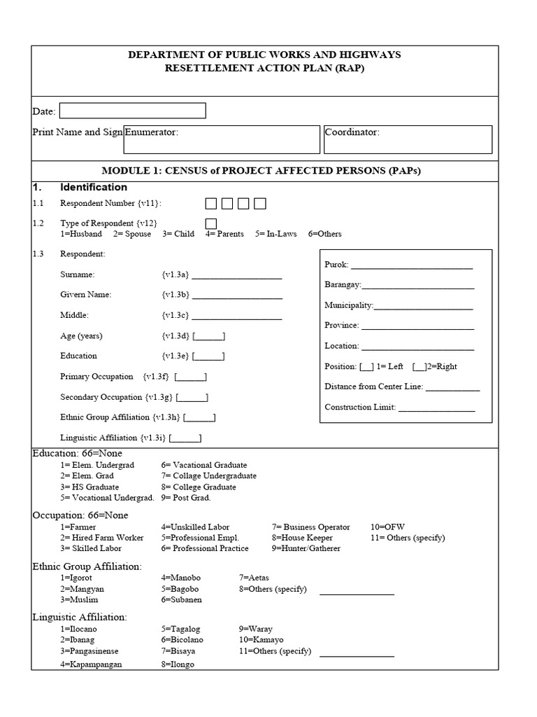 Inventory Socio-Eco Survey Form With Relocation Added | PDF