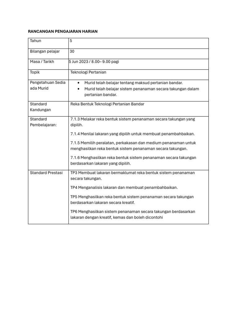 RPH RBT Pertanian Bandar | PDF | Seni