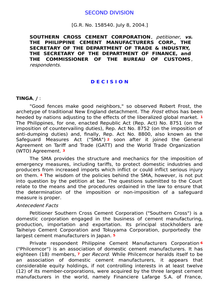 Southern Cross Cement Corp. v. Philippine Cement Manufacturers Corp ...