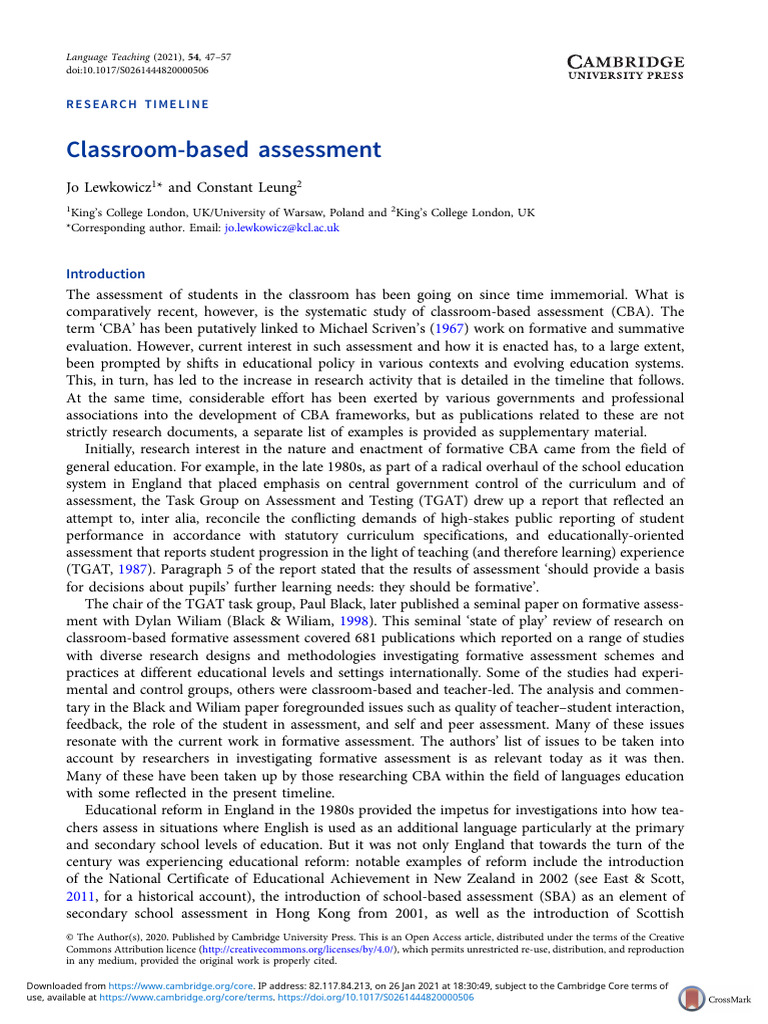 Classroom-Based Assessment Insights | PDF | Educational Assessment ...