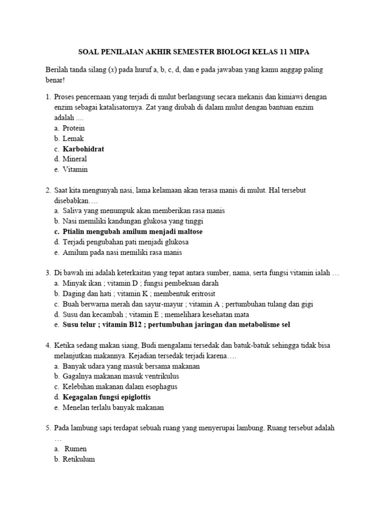 Soal Biologi Kelas 11 MIPA | PDF | Sains & Matematika