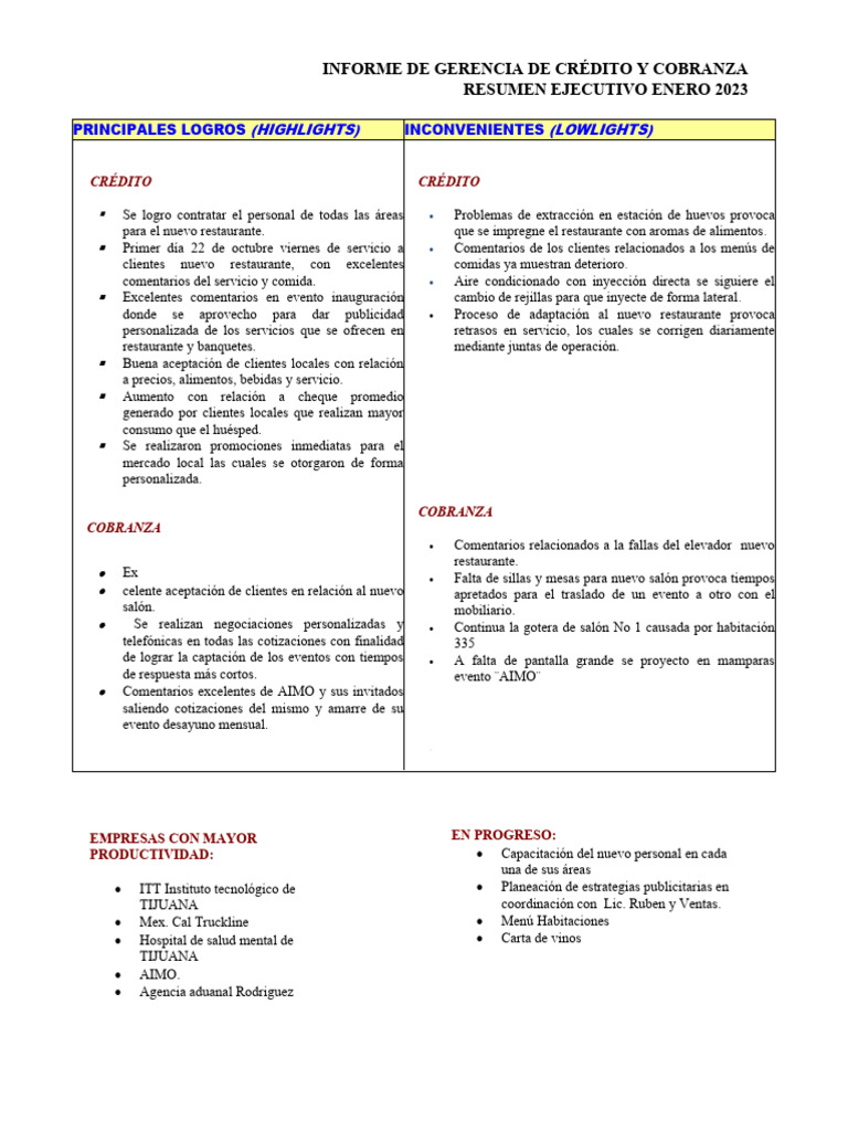 Reporte Ejecutivo Mensual Enero 2023 CyC (1) | PDF