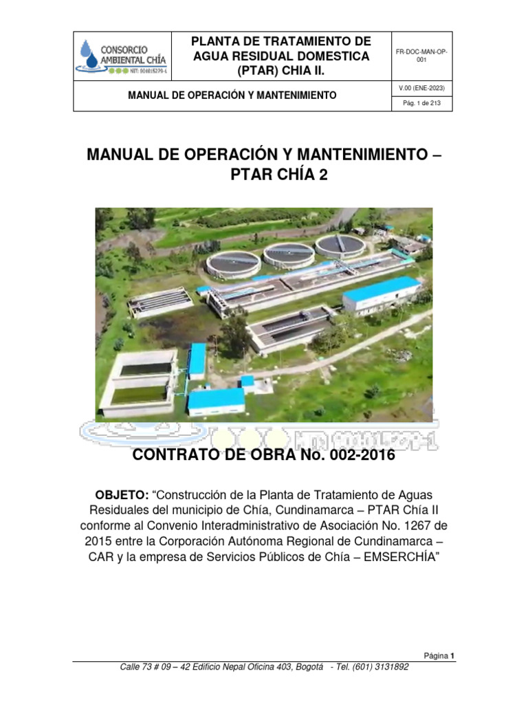 Manual Operacion Mantenimiento | PDF | Tratamiento de aguas residuales | Aguas residuales