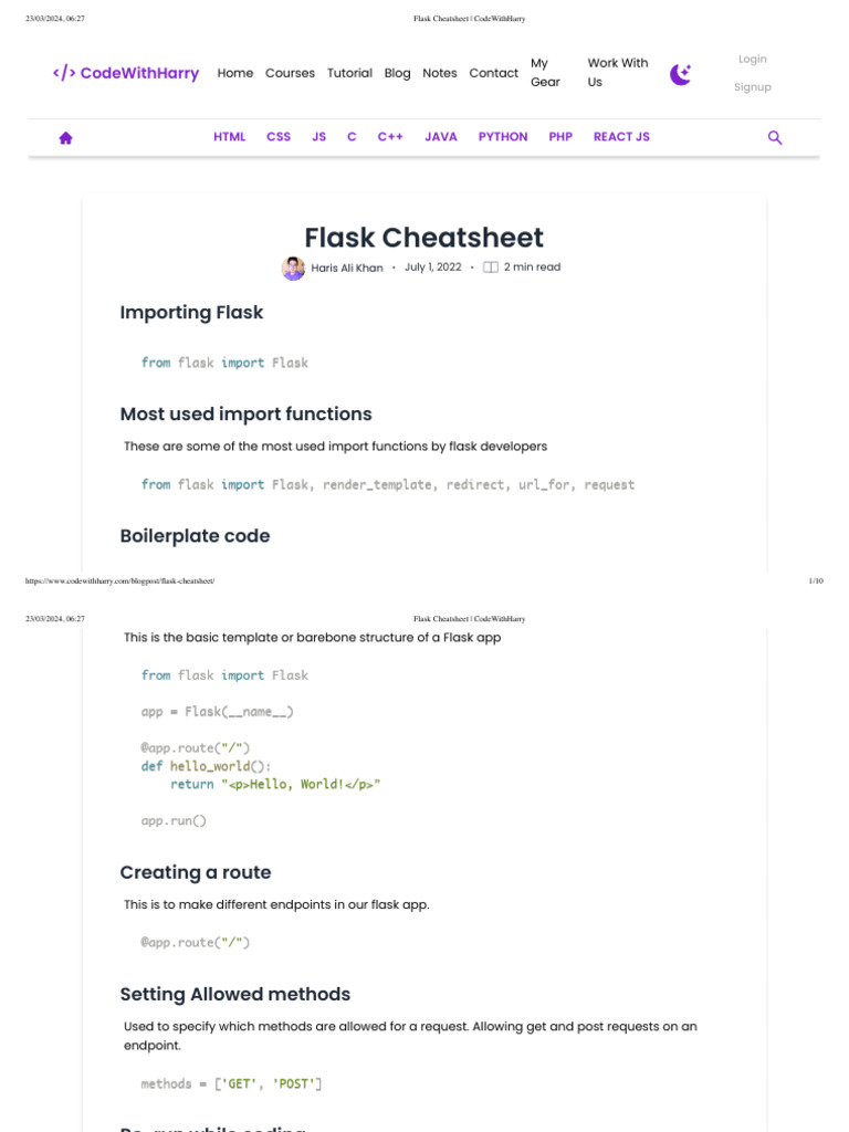 Flask Cheatsheet - CodeWithHarry | Download Free PDF | Software Development | Computing