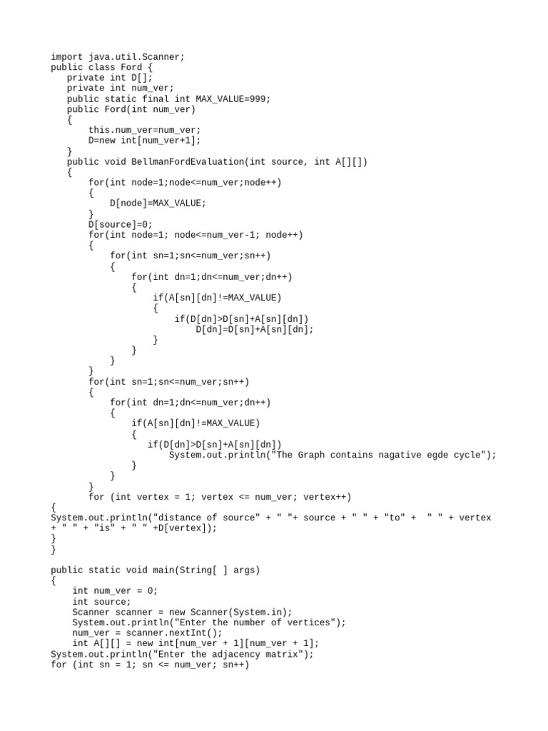Java Bellman-Ford Algorithm Implementation | PDF | Teaching Methods ...