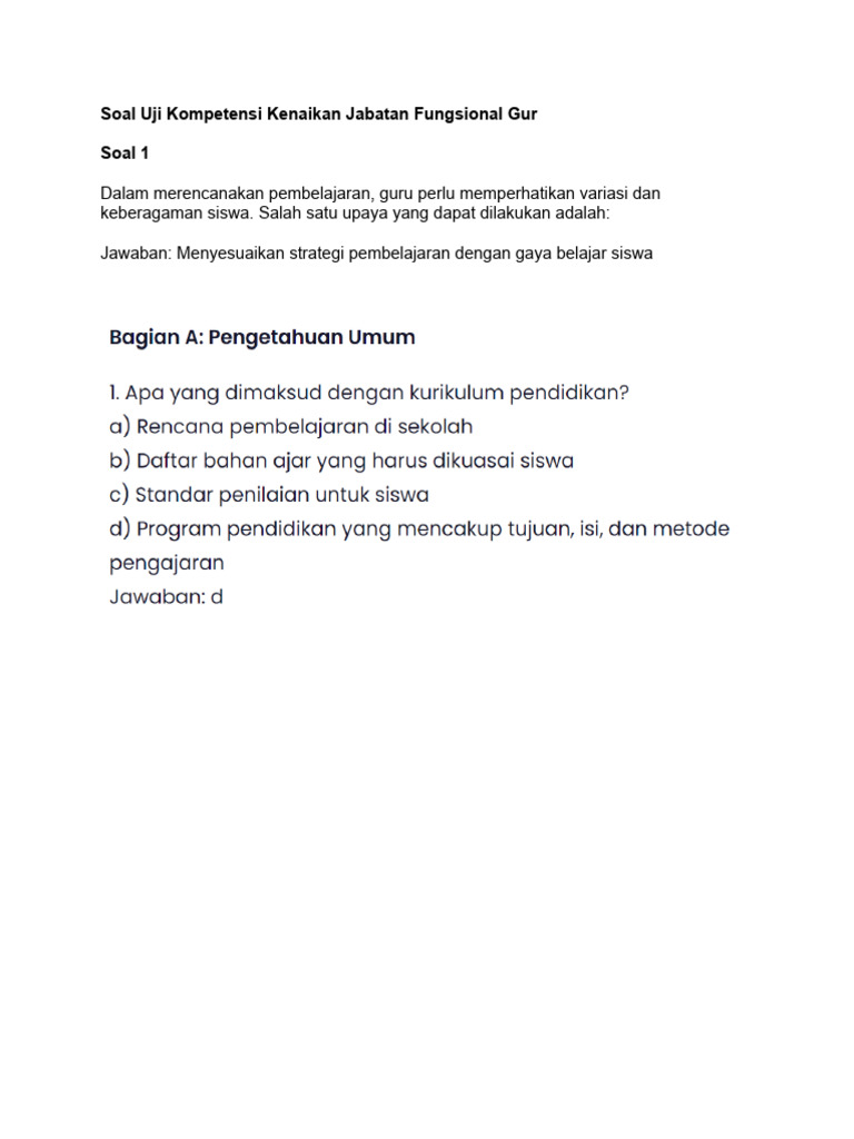 Soal Uji Kompetensi Kenaikan Jabatan Fungsional Gur | PDF