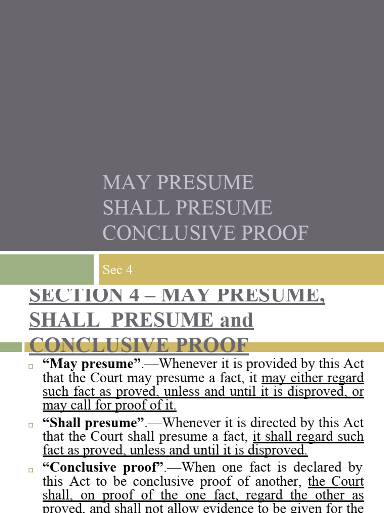 May Presume, Shall Presume, Conclusive Proof | PDF | Evidence (Law) | Theft