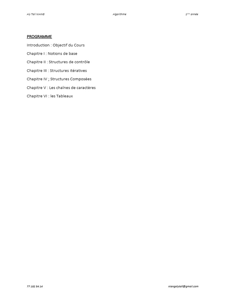 Algo Cours 1 (Niangalytall@Gmail - Com) | PDF