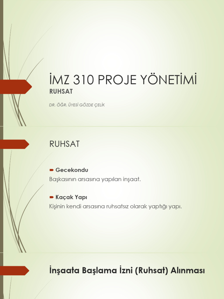 Imz 310 Proje Yonetimi Hafta 4 Ruhsat | PDF