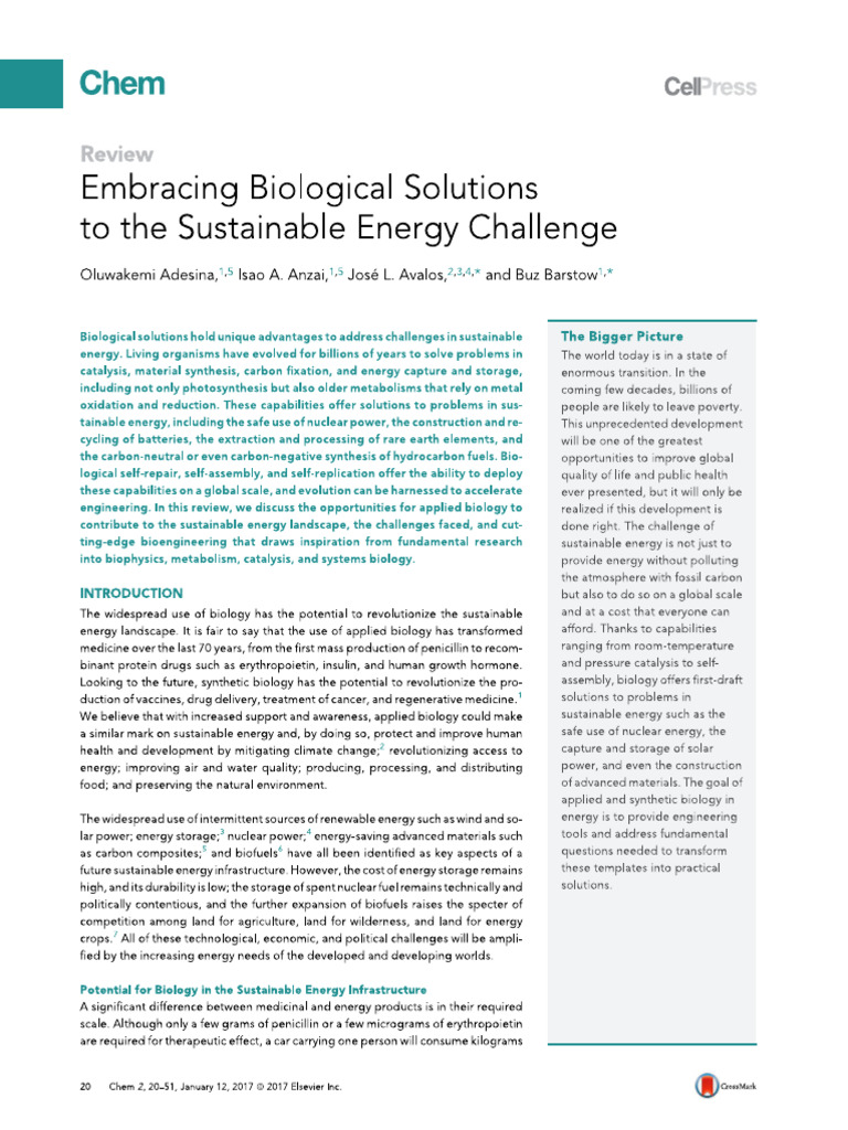 Embracing Biological Solutions to the Sustainable Energy Challenge | PDF