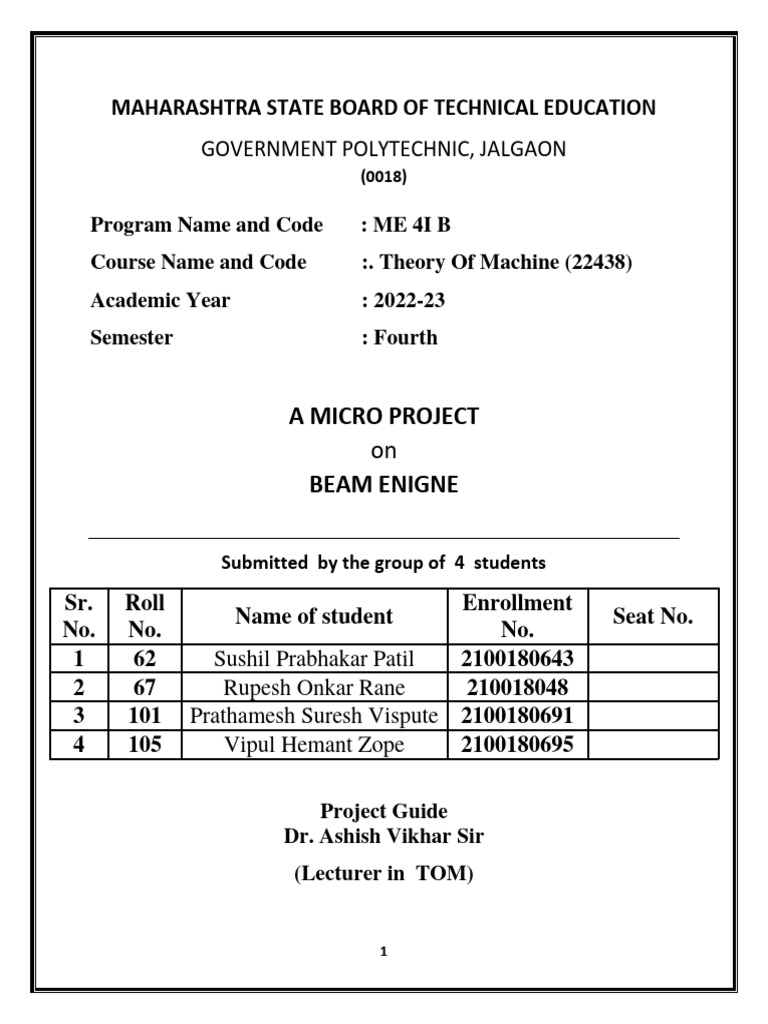 Theory of Machine Microproject | PDF | Steam Engine | Machines