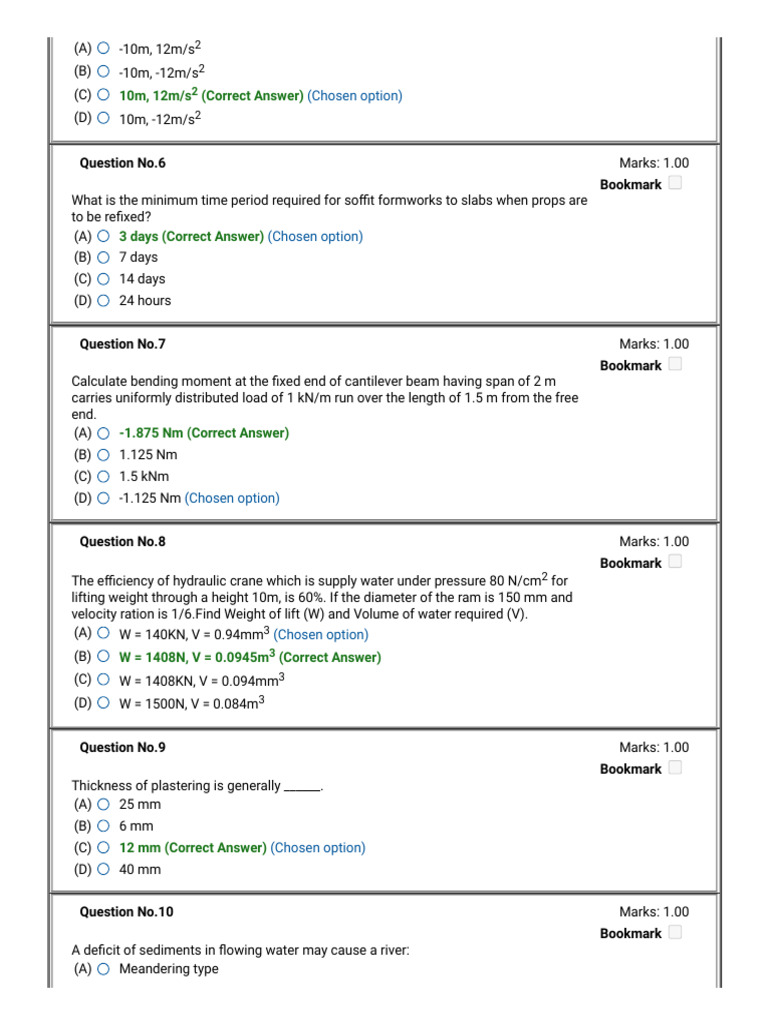 10m, 12m/s (Correct Answer) : Question No.6 Bookmark | PDF