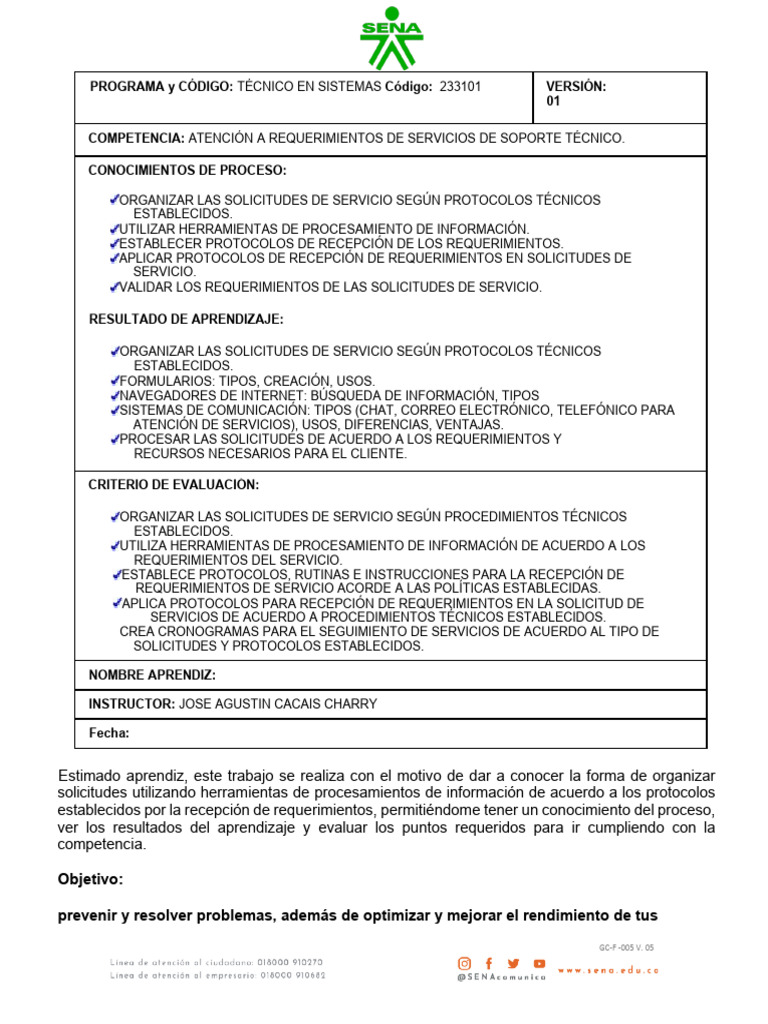 Act 1. Formato Organizar Solicitudes de Servicio | PDF