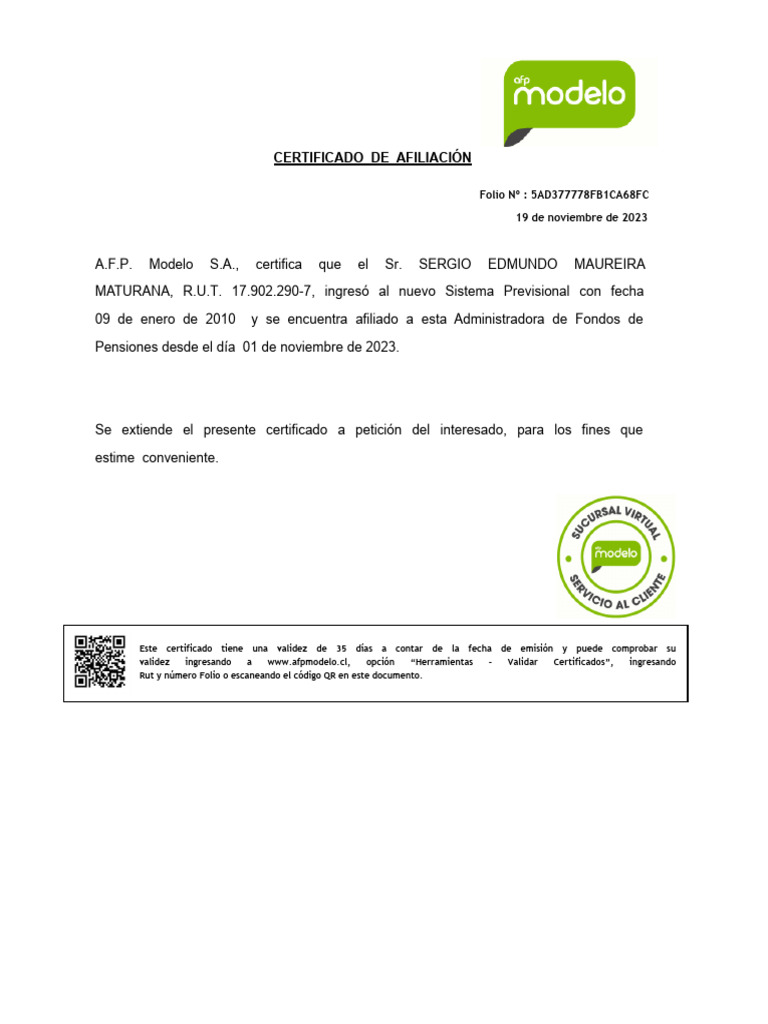 Certificado Afp Modelo | PDF Certificado Afp Modelo | PDF