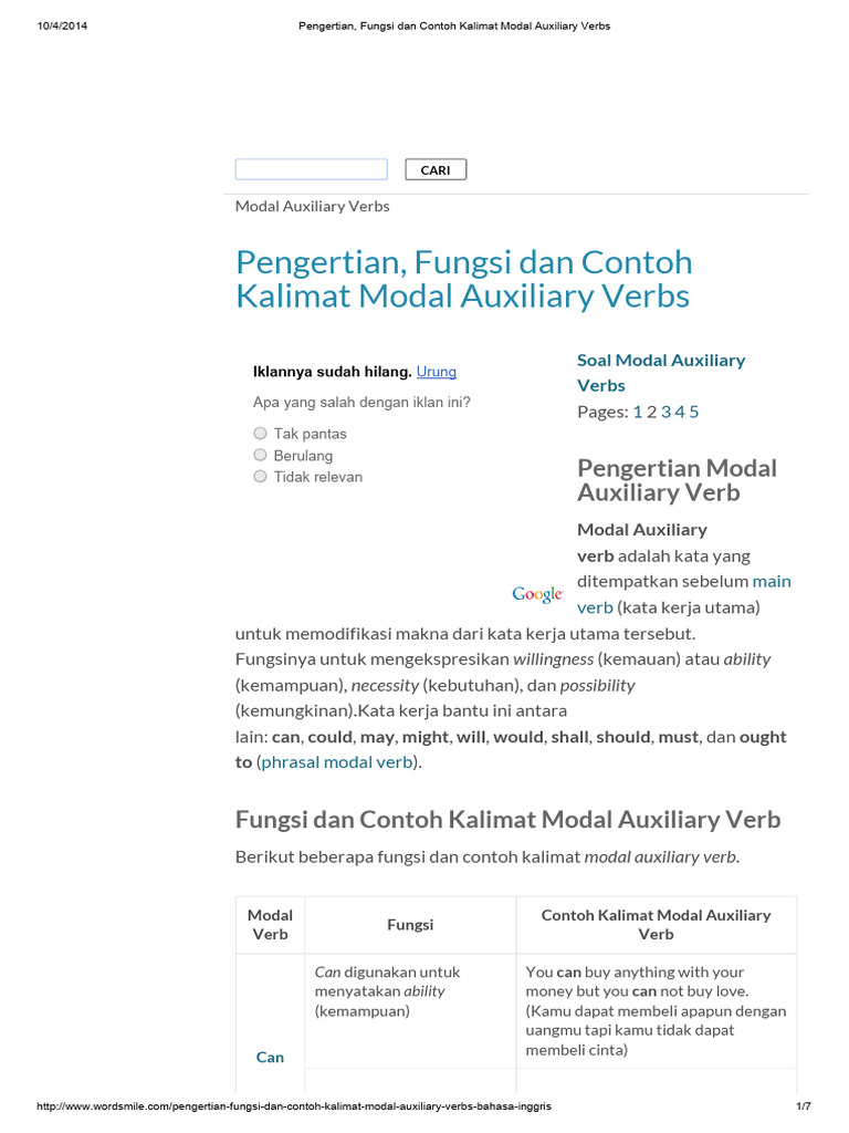 Pengertian dan Contoh Modal Auxiliary | PDF