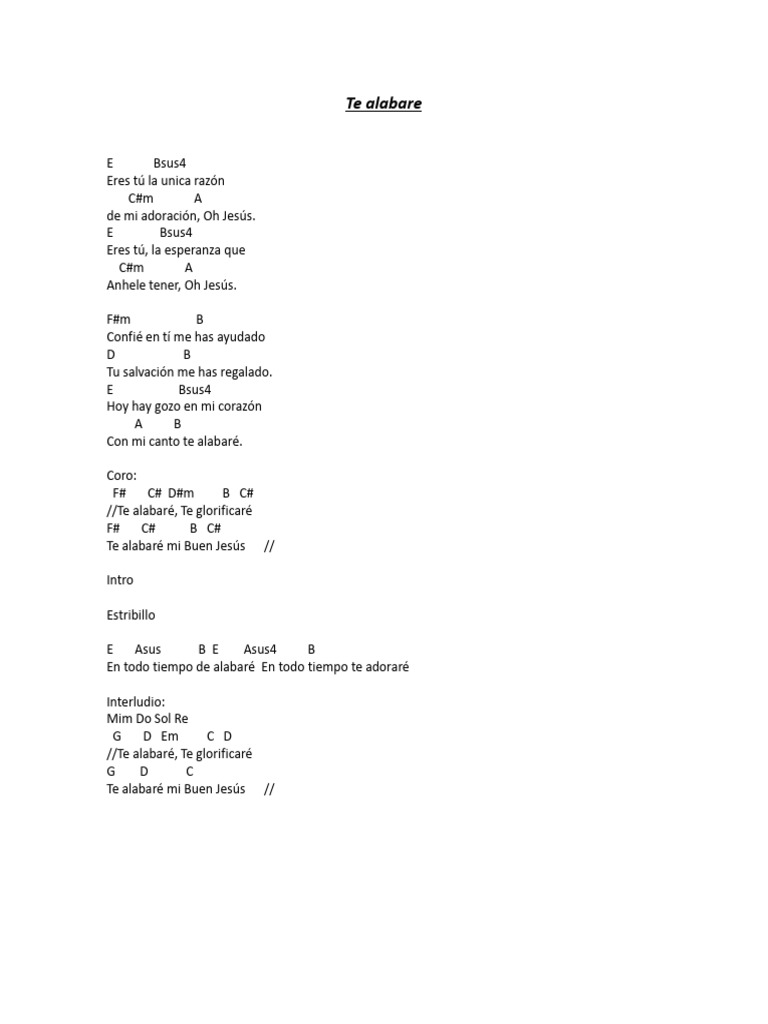 Te Alabare Acordes | PDF