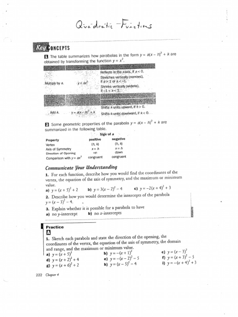 Quadratic Functions Booklet | PDF