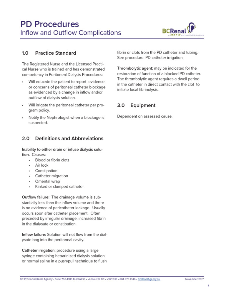 PD Procedures - Inflow and Outflow Complications | PDF | Catheter ...