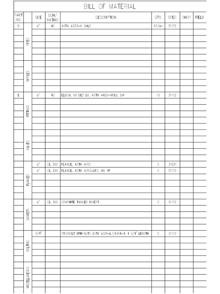 Sample - Bill of Material | PDF
