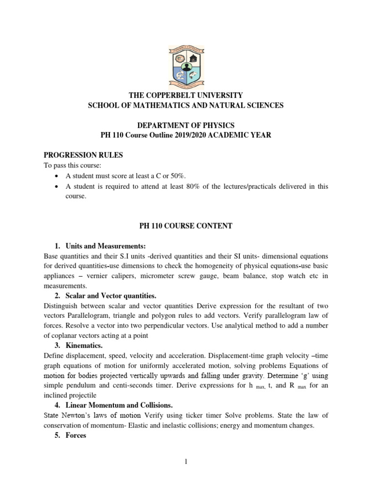 PH 110 Course Outline 2019-2020 Academic Year | Download Free PDF ...
