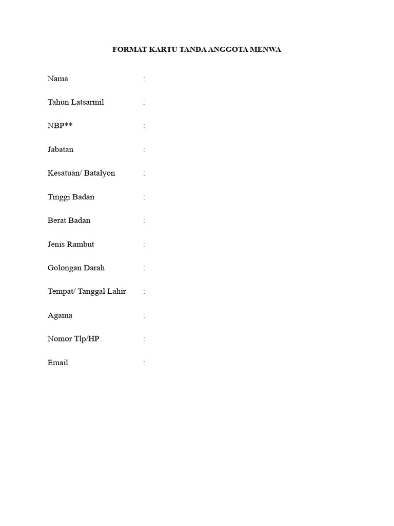 Format KTA Anggota MENWA | PDF | Politik