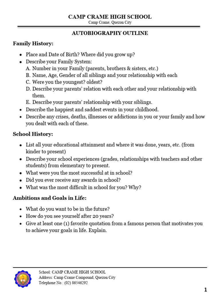 AUTOBIOGRAPHY OUTLINE | PDF