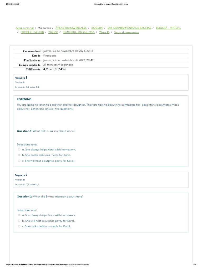 Second Term Exam - Revisión Del Intento | PDF
