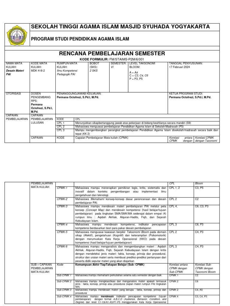 Desain Materi PAI untuk Mahasiswa | PDF | Karier & Perkembangan