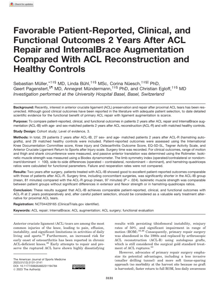 Muller Et Al 2023 Favorable Patient Reported Clinical and Functional ...