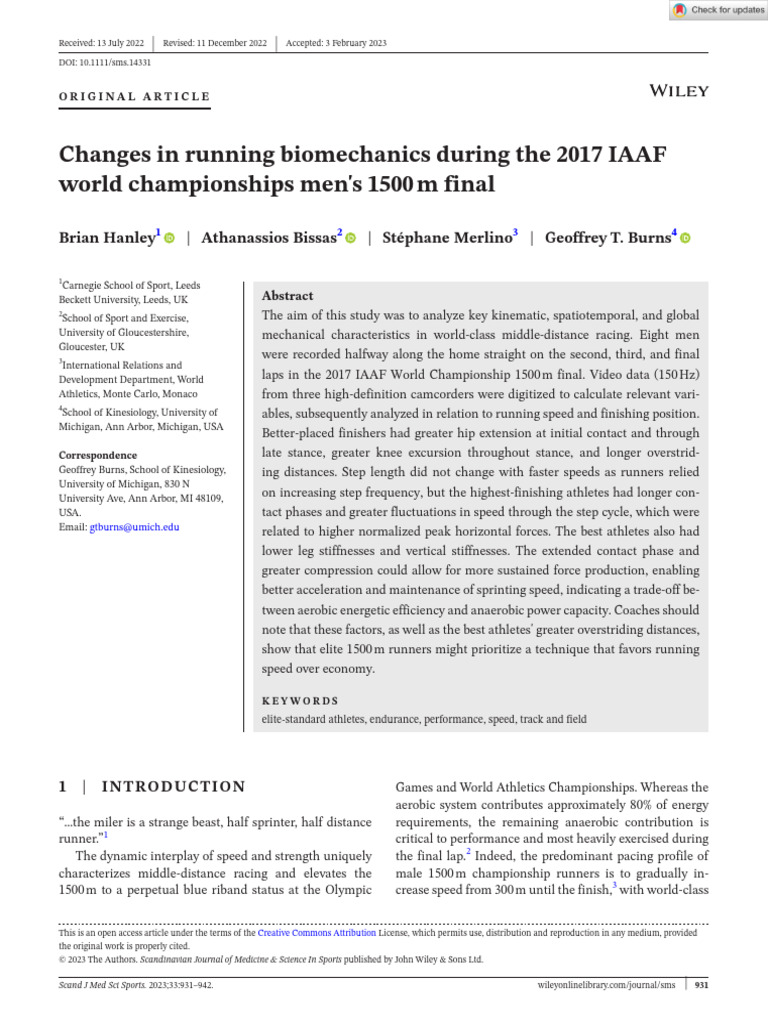 Scandinavian Med Sci Sports - 2023 - Hanley - Changes in Running ...