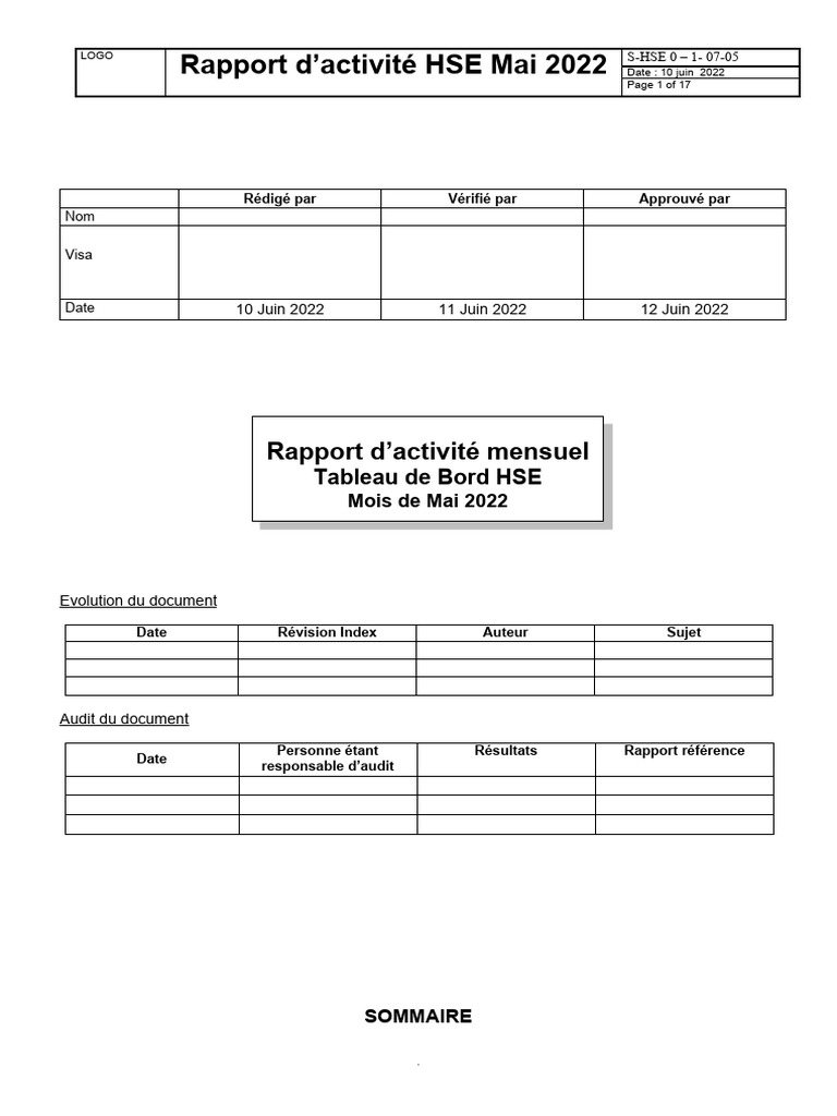 Rapport D'activité Mensuel HSE | PDF