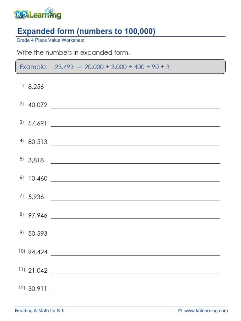 Grade 4 Write 5 Digit Number Expanded Form D | PDF