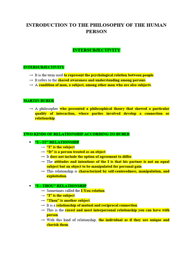 Introduction To The Philosophy of The Human Person (Intersubjectivity ...