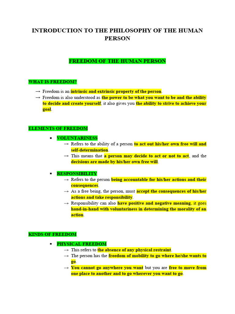 Introduction To The Philosophy of The Human Person (Freedom of The Human Person) | PDF | Free ...