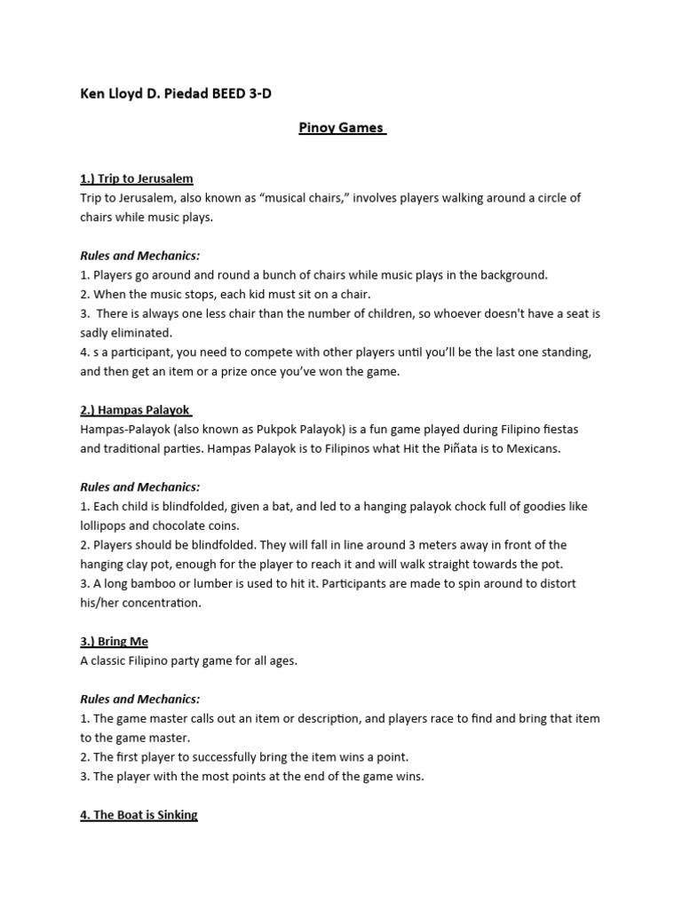 Pinoy Games Piedad Ken Lloyd BEED 3D | PDF
