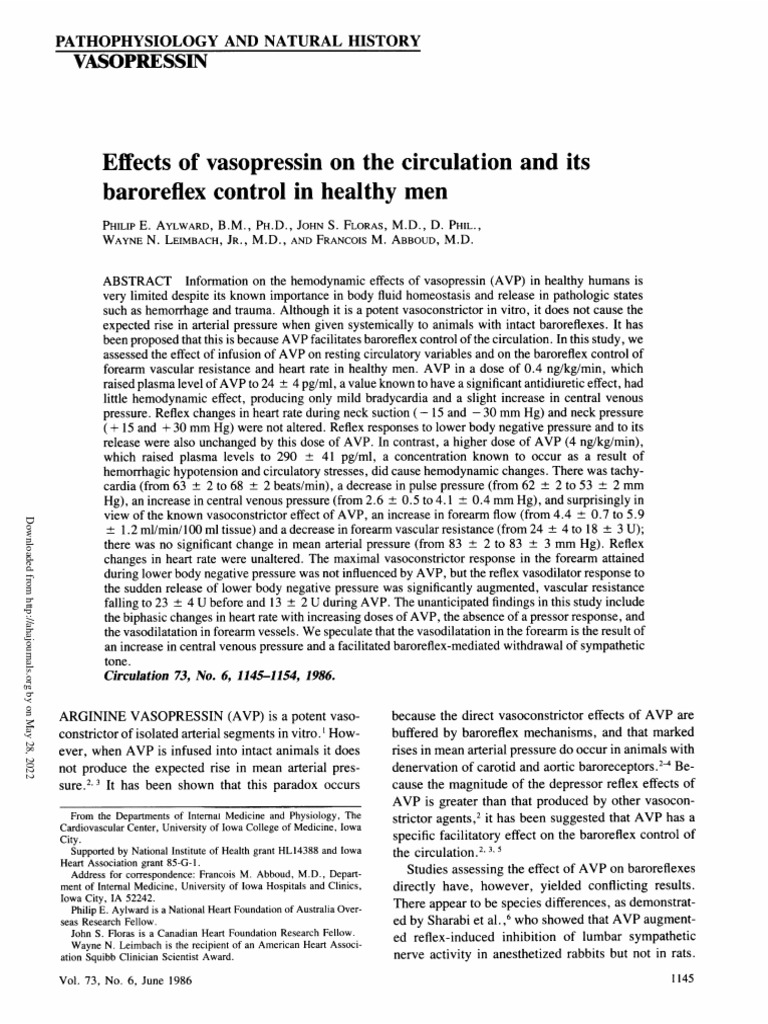 Effects of Vasopressin On The Circulation and Its Baroreflex | PDF | Blood Pressure | Hemodynamics