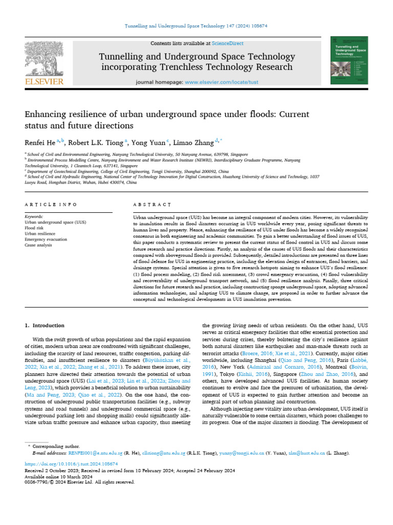 Enhancing Resilience of Urban Underground Space Under Floods - Current Status and Future ...