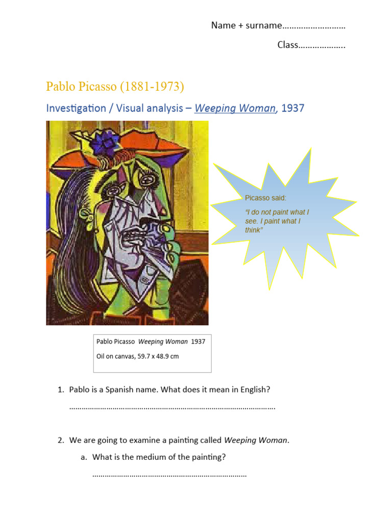 Visual Analysis of Picasso's Weeping Woman | PDF | Paintings | Pablo ...