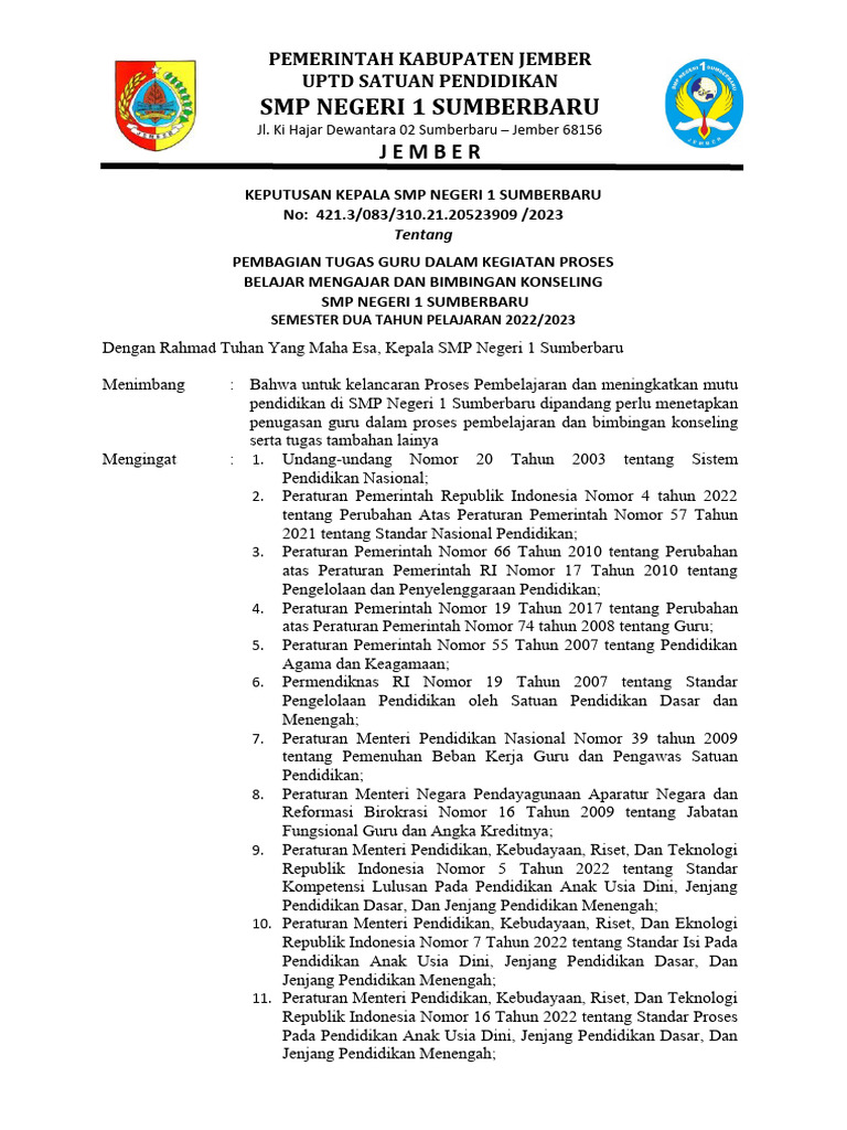 Contoh SK PBM Kurikulum 13 | PDF