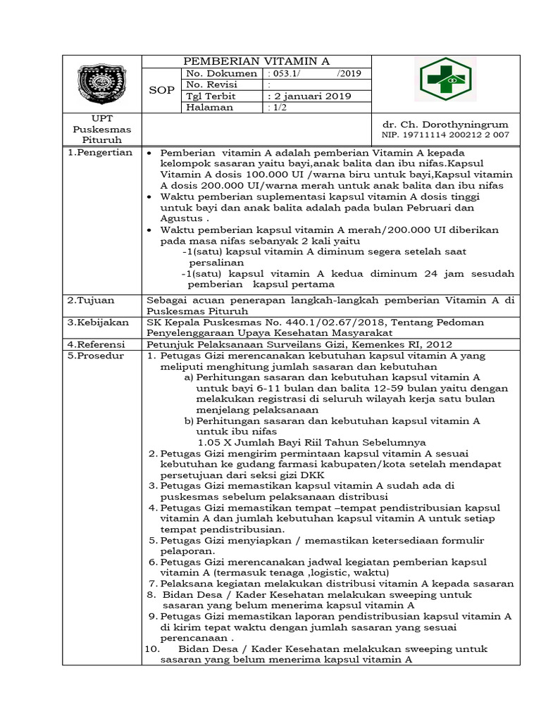 SOP Pemberian Vita | PDF