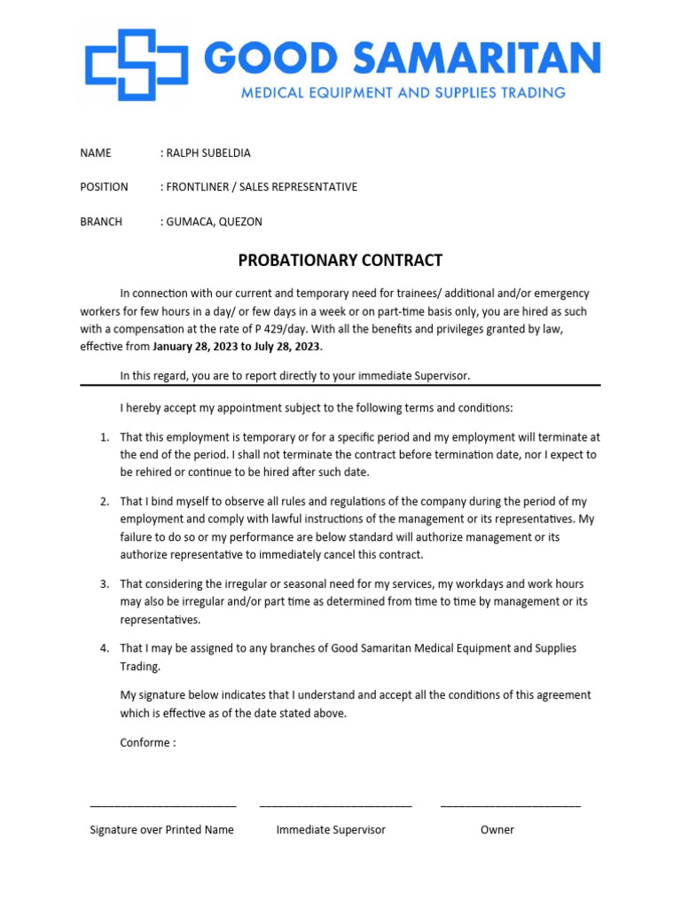 GS Probationary Contract | PDF