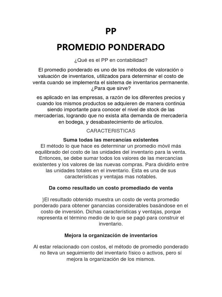 PP Promedio Ponderado: ¿Qué Es El PP en Contabilidad? | PDF | Informática