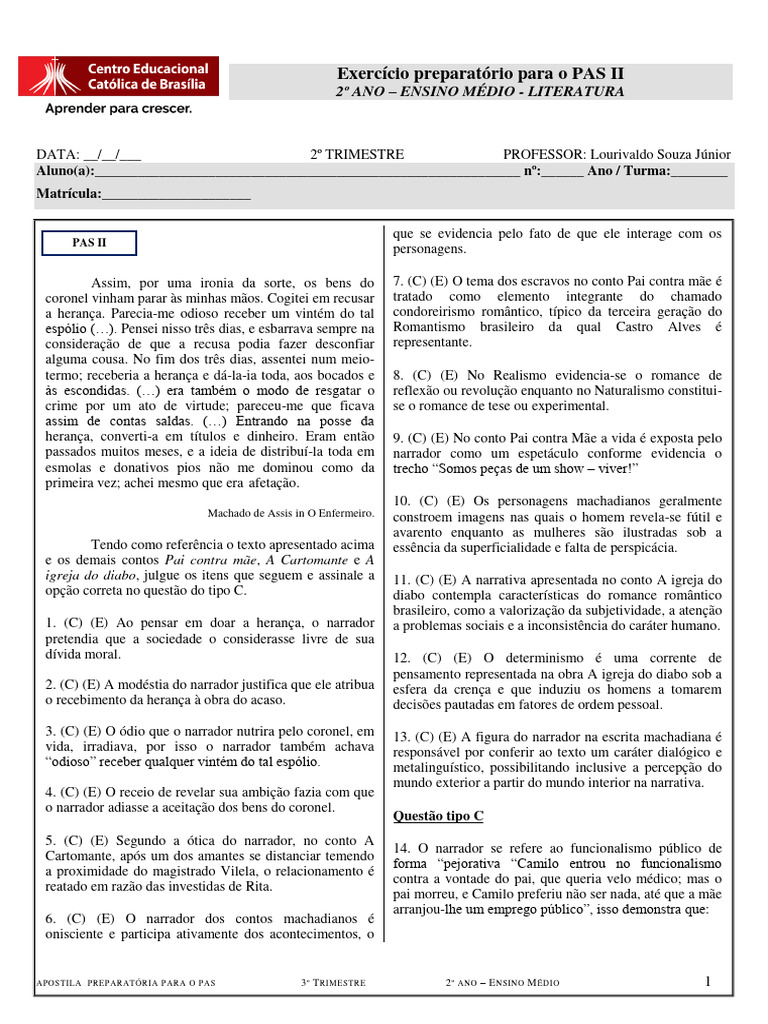 PAS 2 - Prova Simulada PDF | PDF | Contos | Narrativa