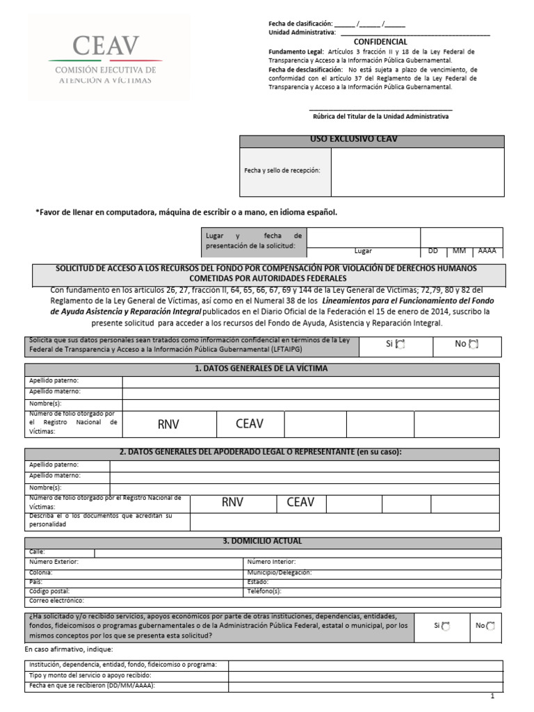 Formato Tramite De Solicitud Por Compensacion Por Violacion De Dh