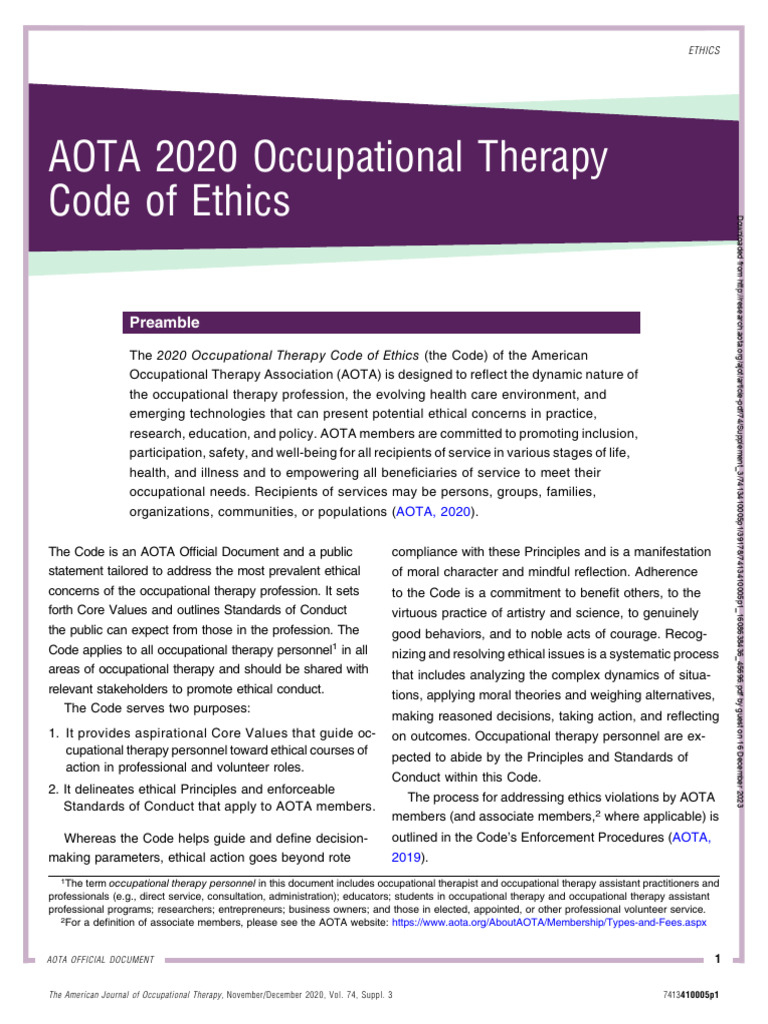 AOTA 2020 Code of Ethic | PDF | Occupational Therapy | Autonomy