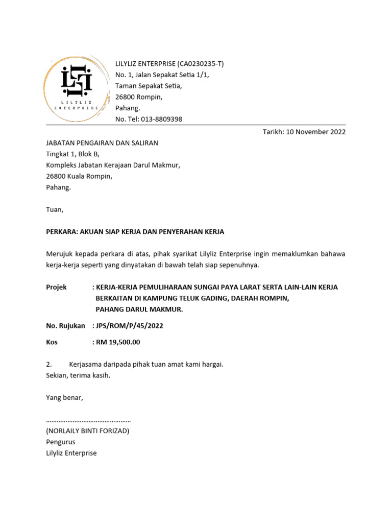 Surat Siap Kerja Projek | PDF