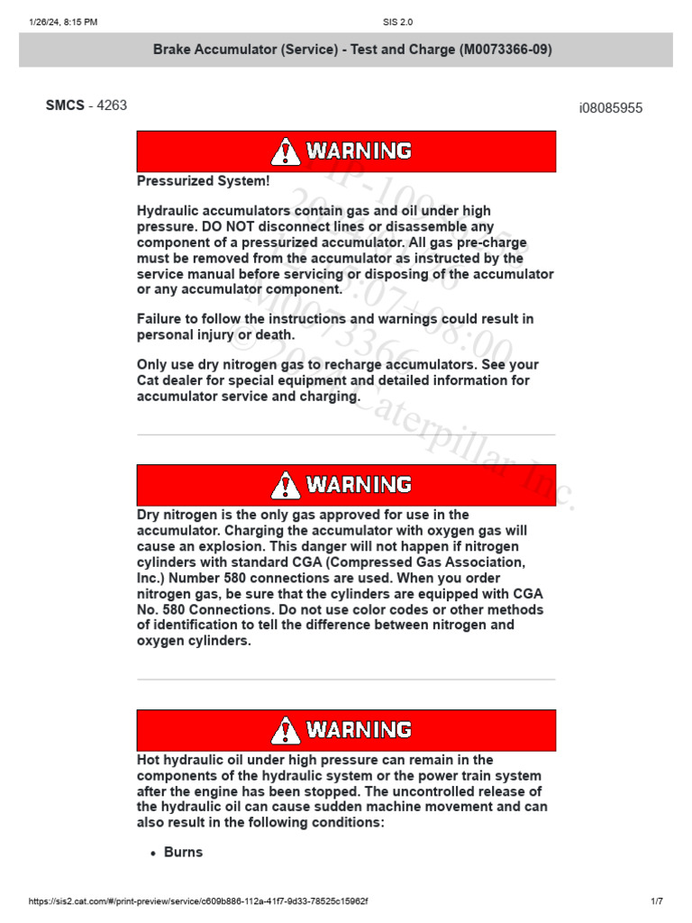 CAT 745 Brake Accumulator (Service) - Test and Charge | PDF ...