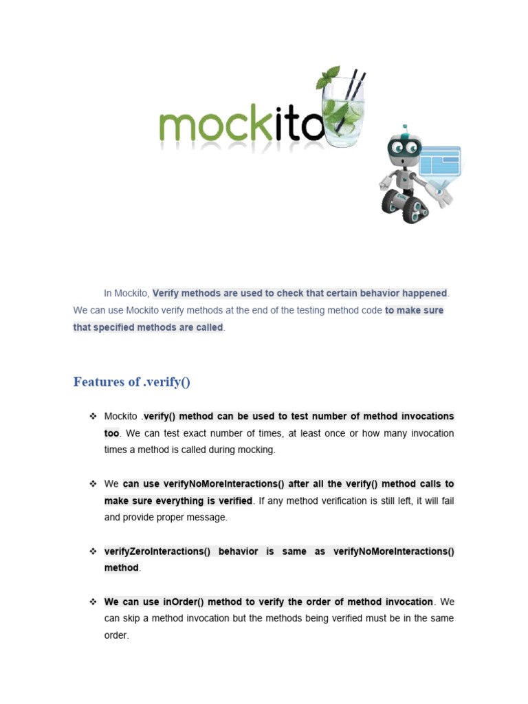 Mockito Verify Methods Explained | PDF