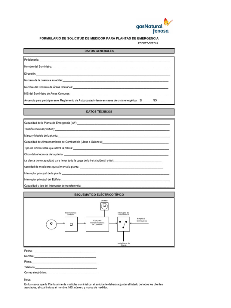 Formulario de Solicitud de Medidor para Plantas de Emergencia | PDF ...