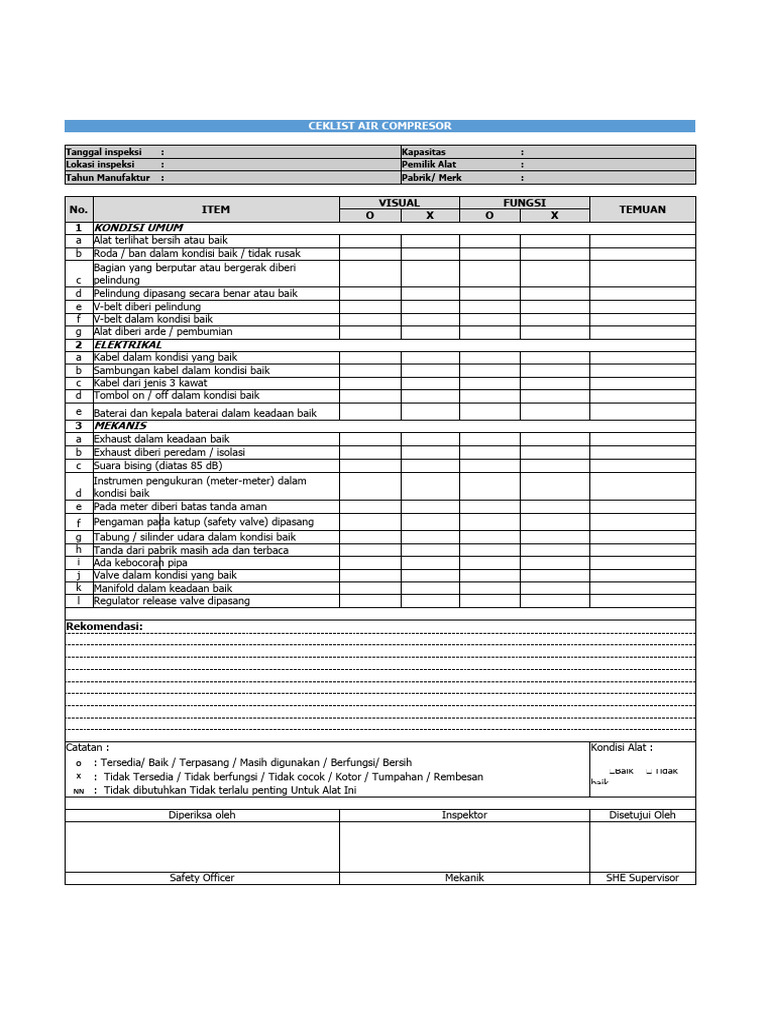 Form Inspeksi Air Compressor | PDF